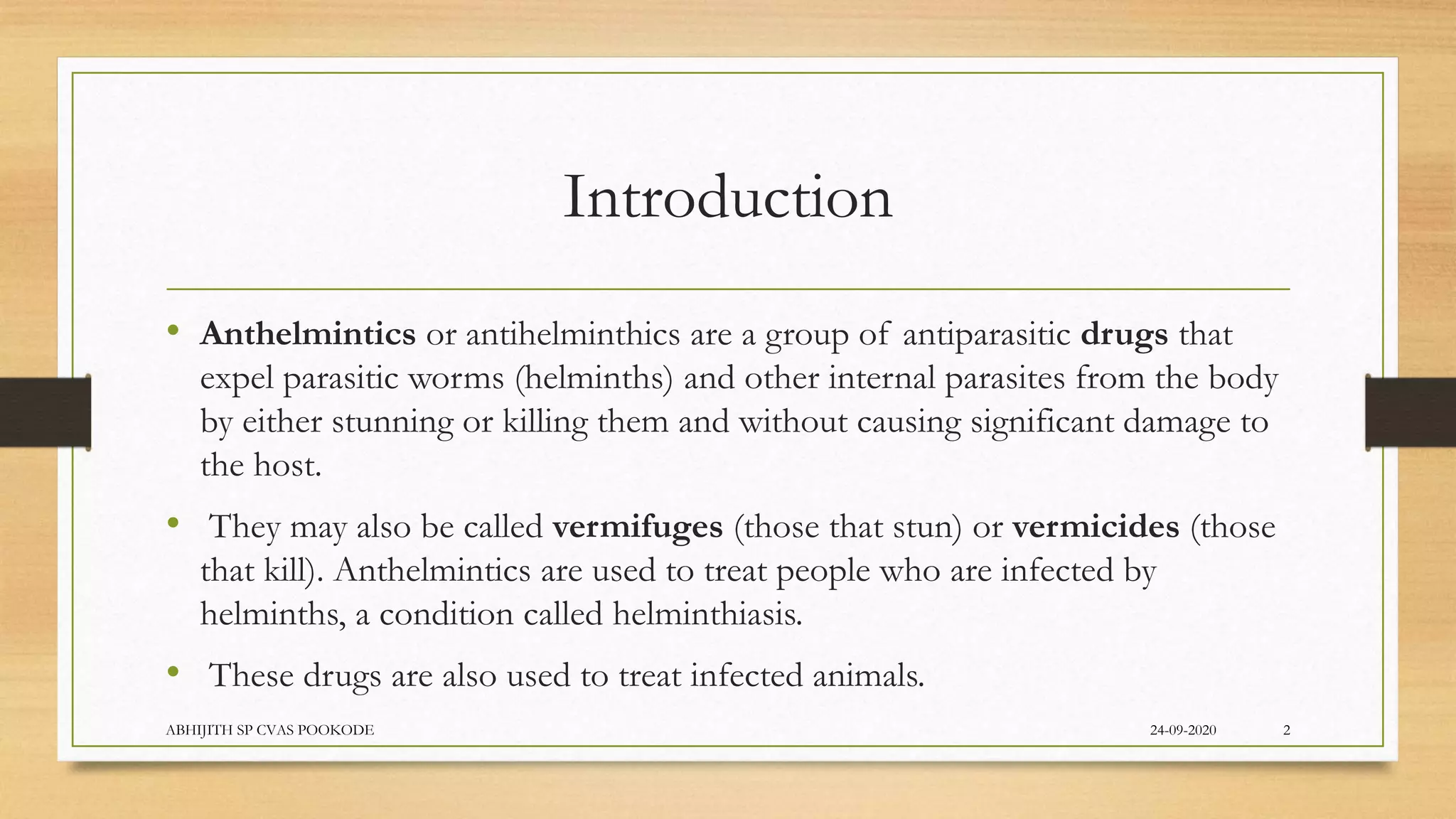 Classification of anthelmintics | PPTX