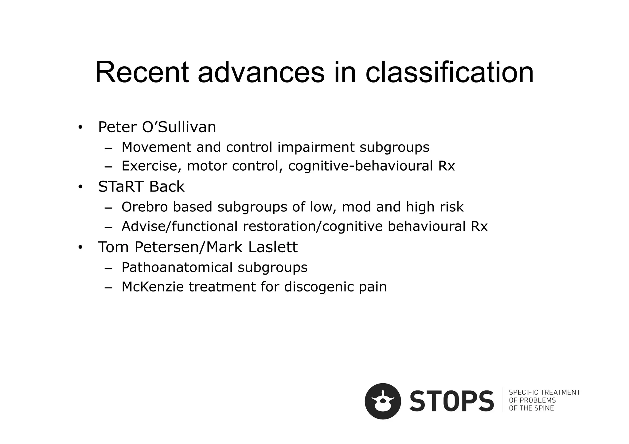 Classification of back pain (STOPS) 2012 | PDF