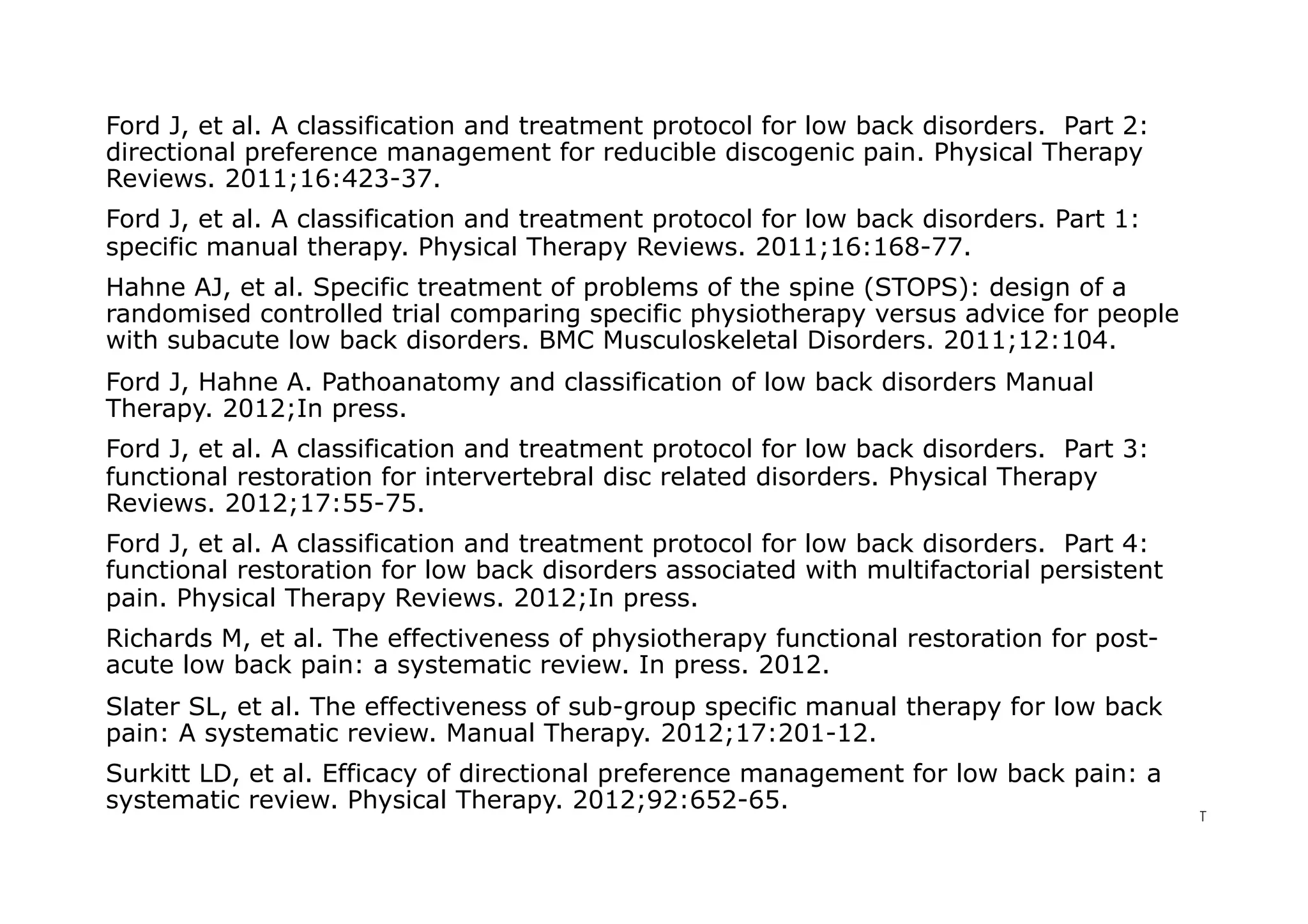 Classification of back pain (STOPS) 2012 | PDF