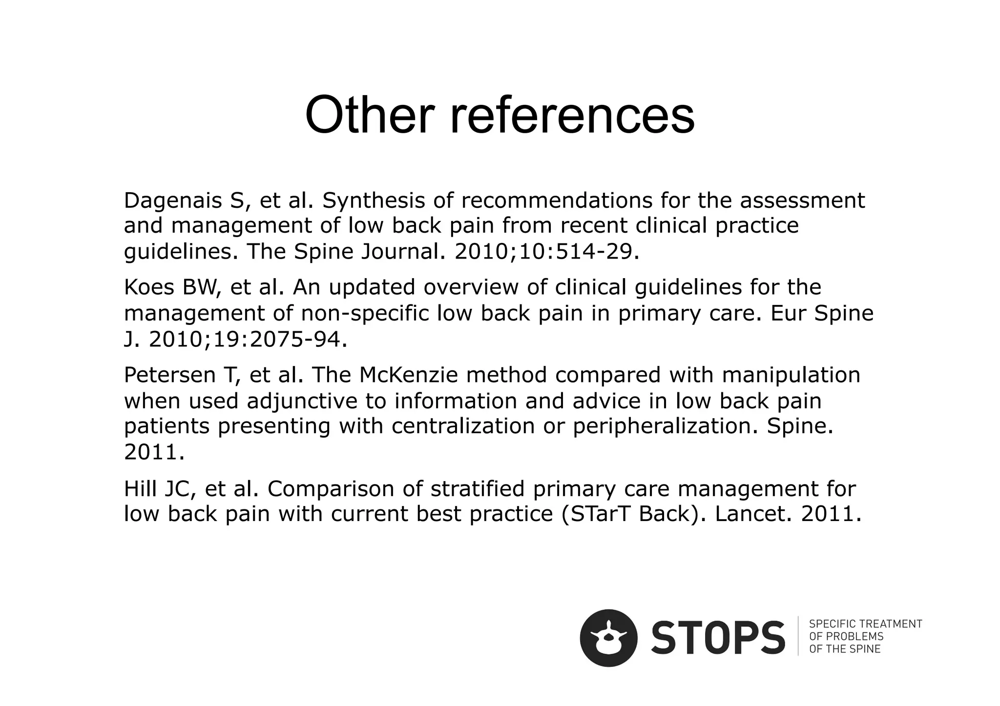 Classification of back pain (STOPS) 2012 | PDF