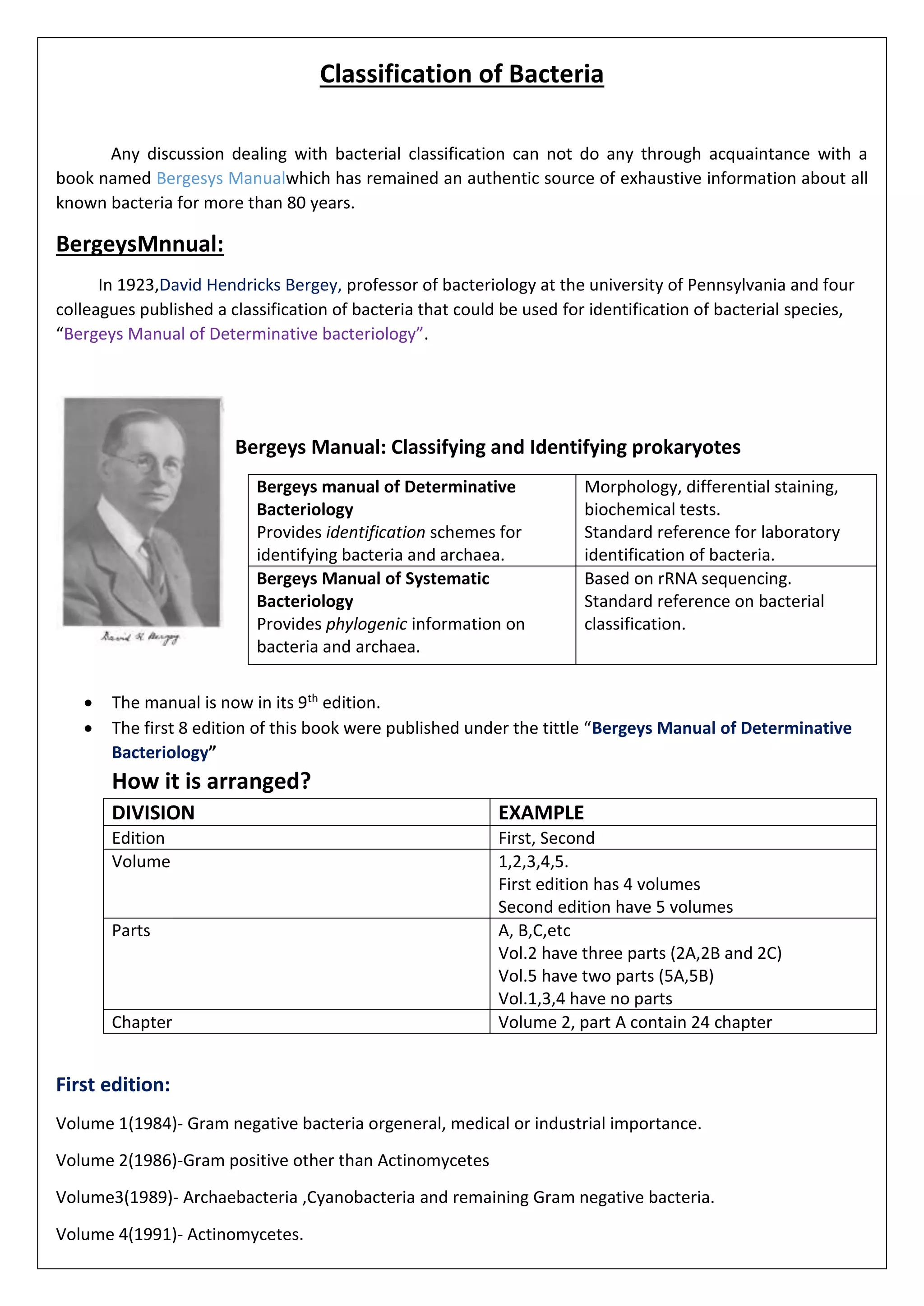 Bergye's Mannual Classification of Bacteria | DOCX