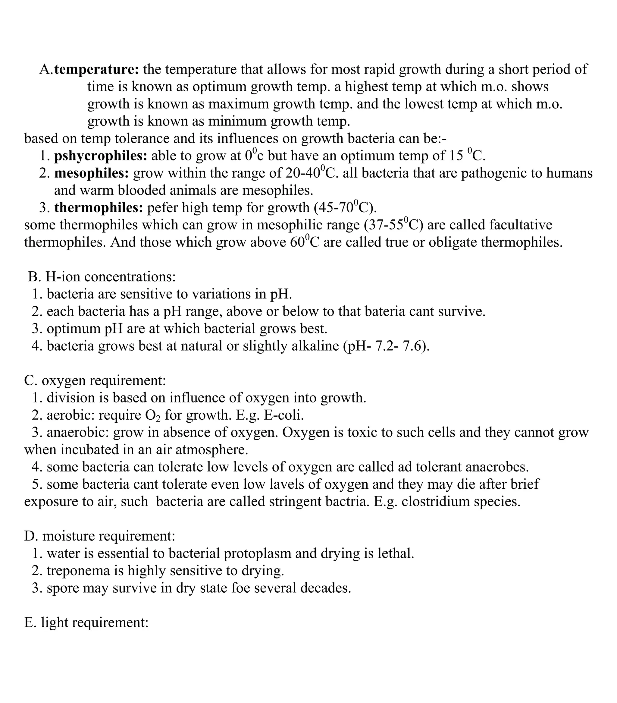 Classification of bacteria based on temperature, ph and oxygen ...