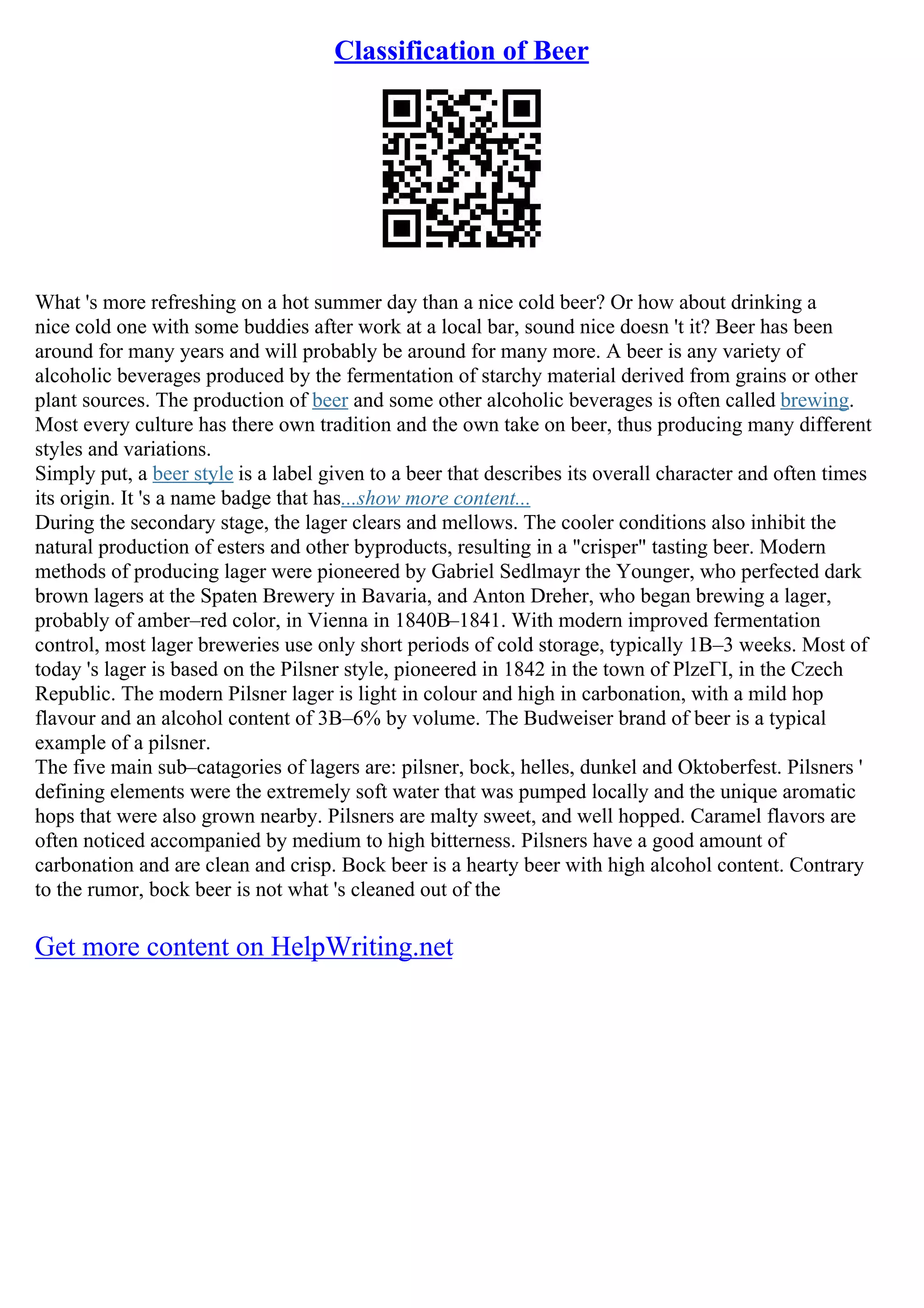 Classification Of Beer | PDF