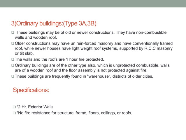 Classification of building based on occupancy and type of construction