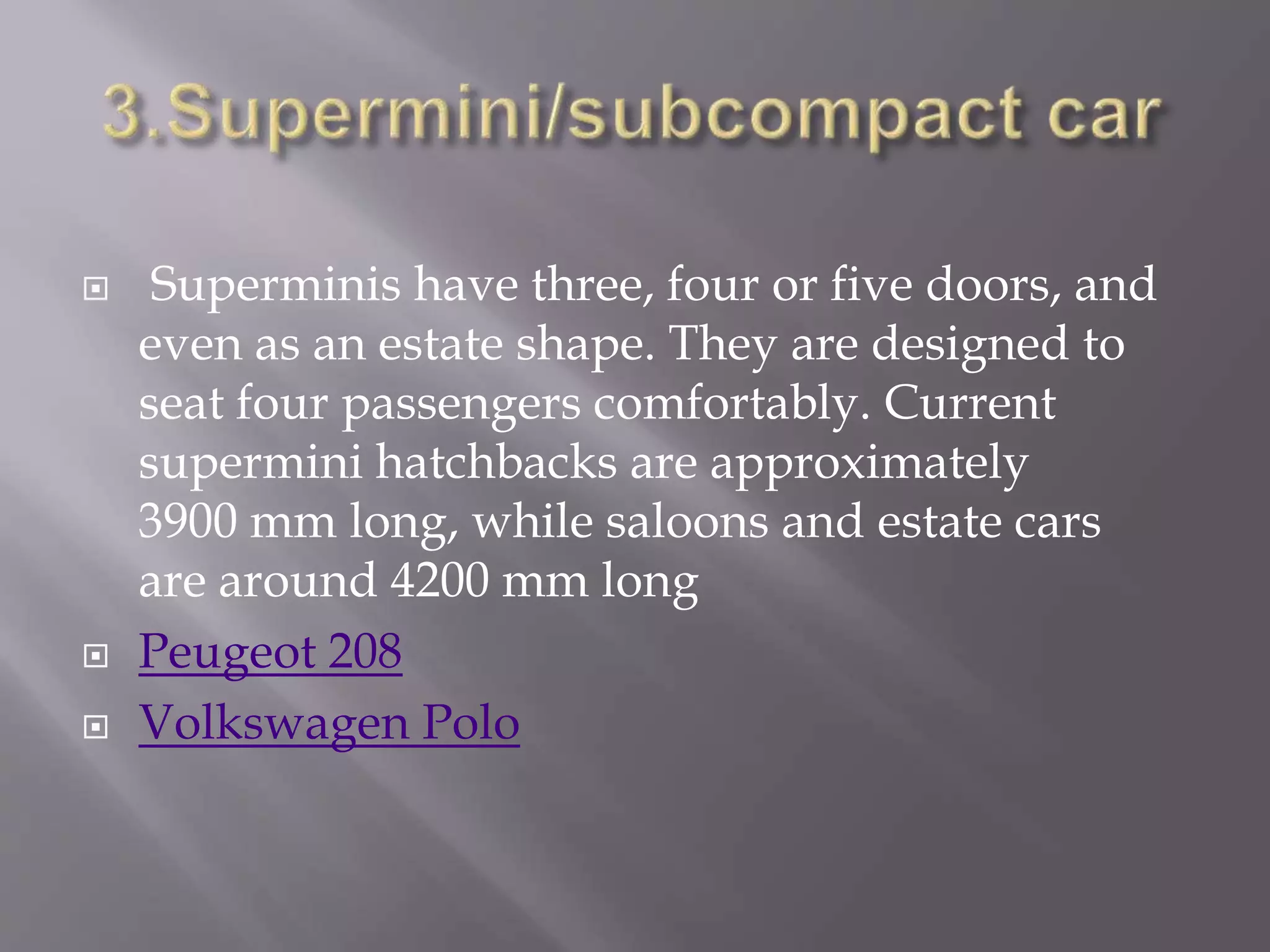 Classification of cars(usage basis) | PPTX