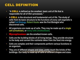 CLASSIFICATION OF CELL.pdf presentation. | PDF