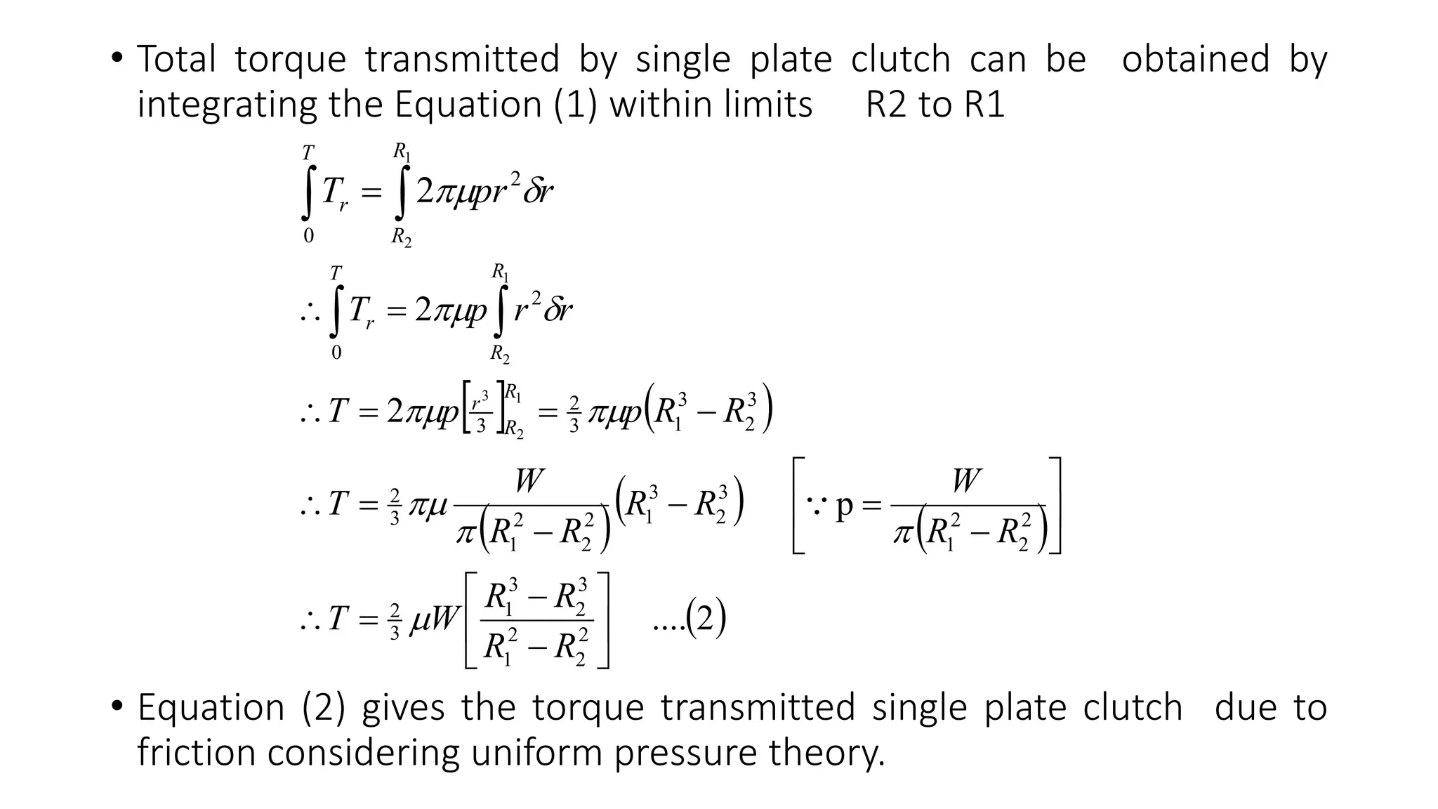 Classification of clutches, torque transmission capacity ...