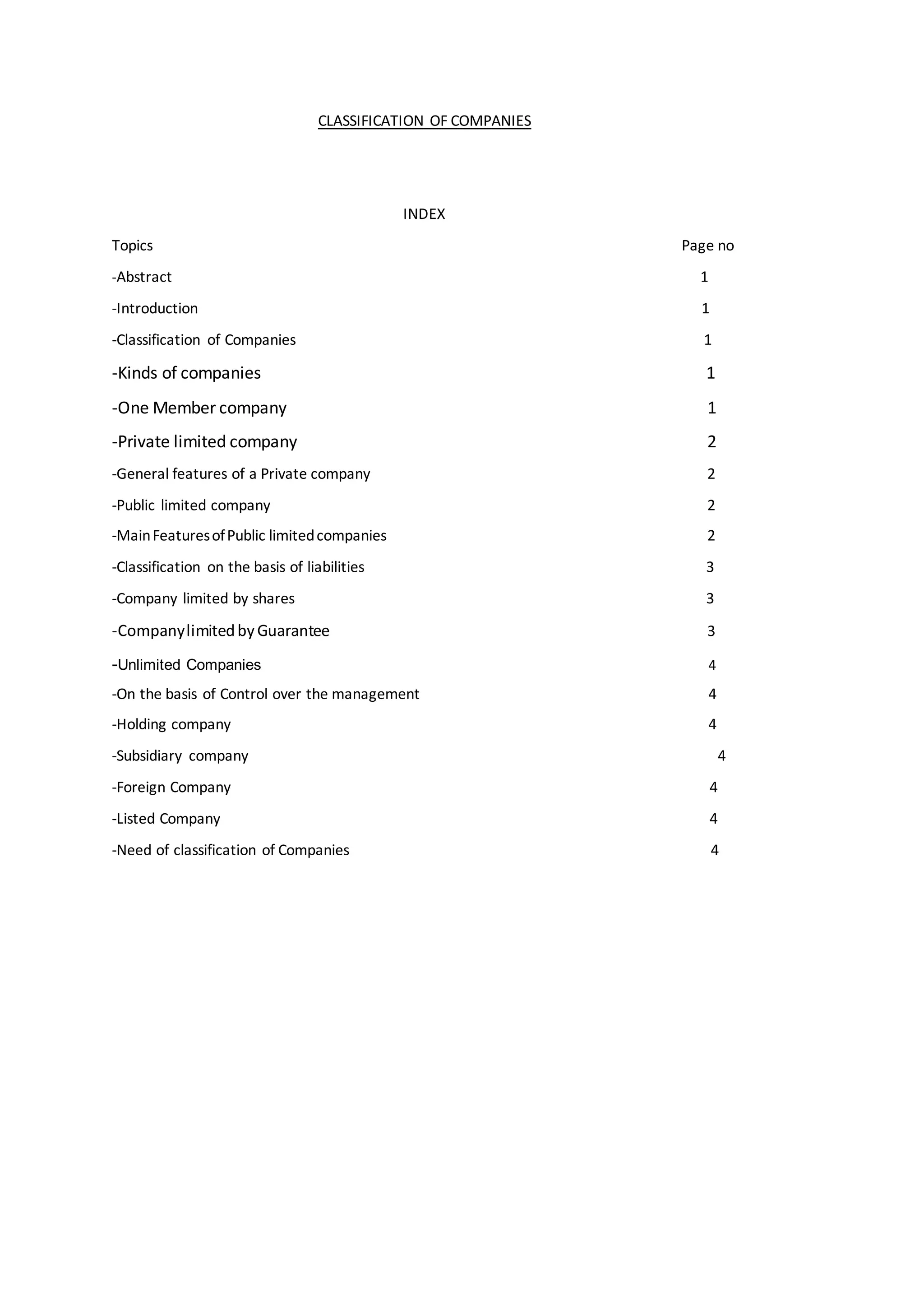 Classification of companies | DOCX