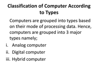 CLASSIFICATION OF COMPUTER.pptx | Desktops | Computing