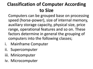 CLASSIFICATION OF COMPUTER.pptx | Desktops | Computing