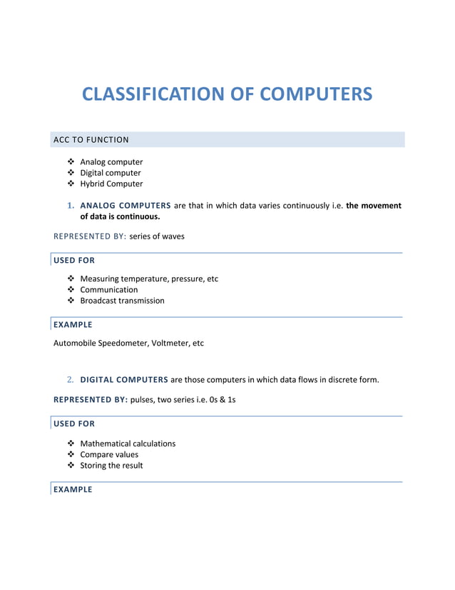 Classification of computers | DOCX | Computing | Technology & Computing
