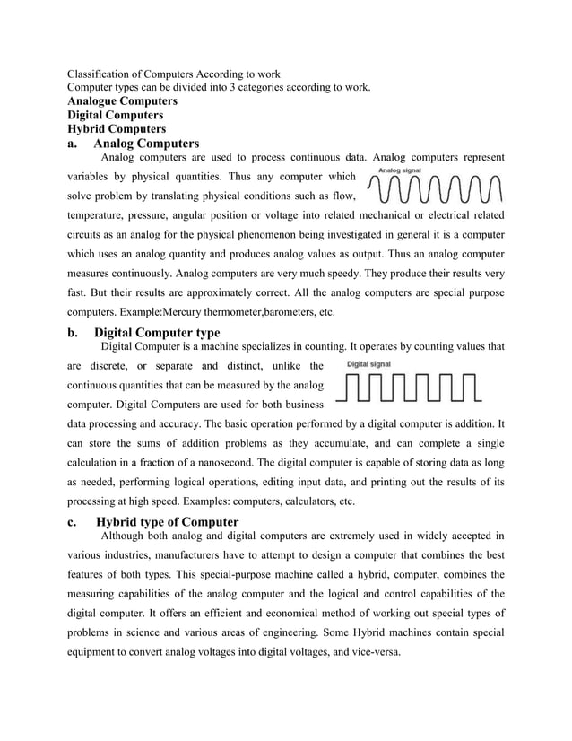Classification of Computers According to work.docx | Computing ...