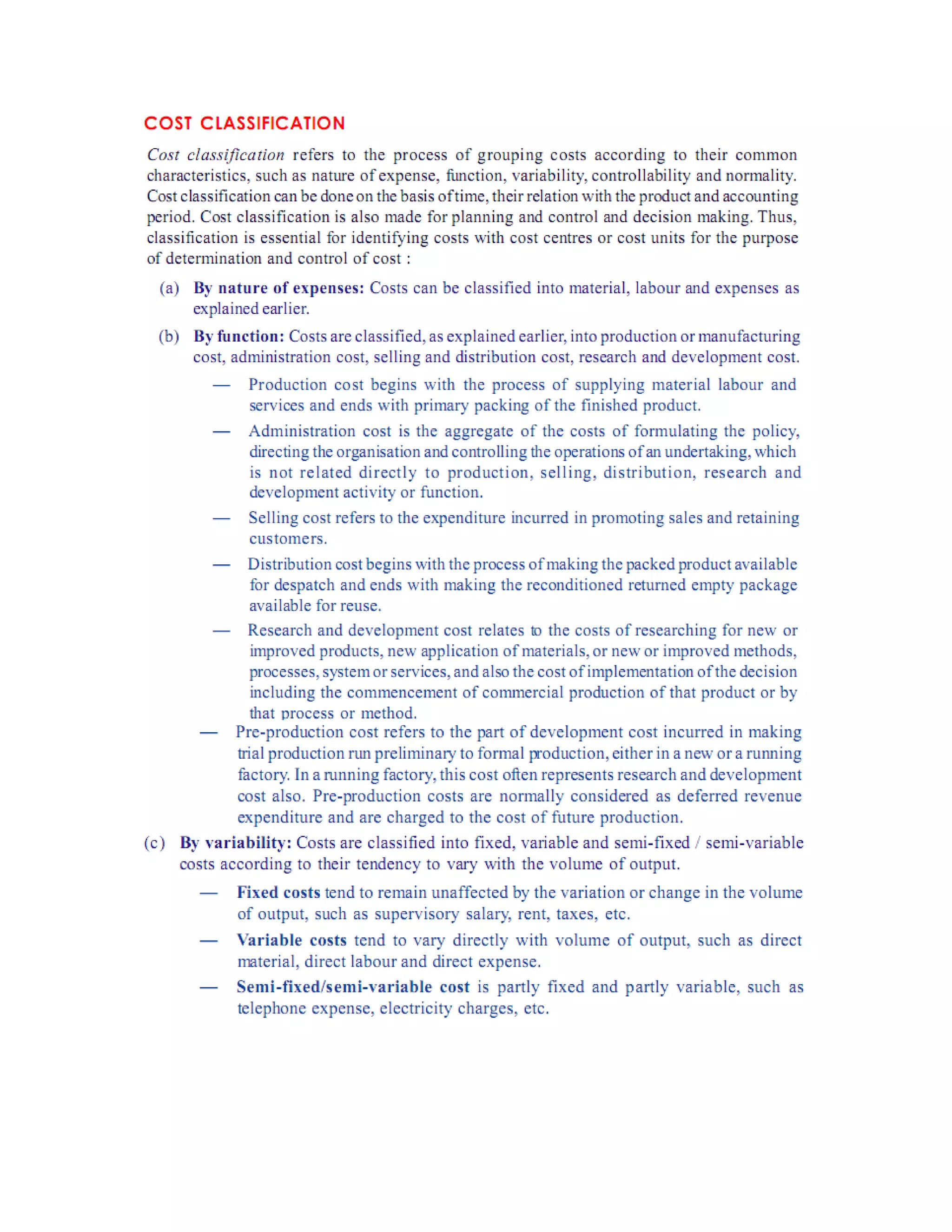 Classification of costs | DOC