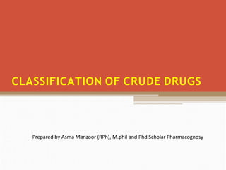 classificationofcrudedrugs.by Asma Manzoor 2k20.pptx