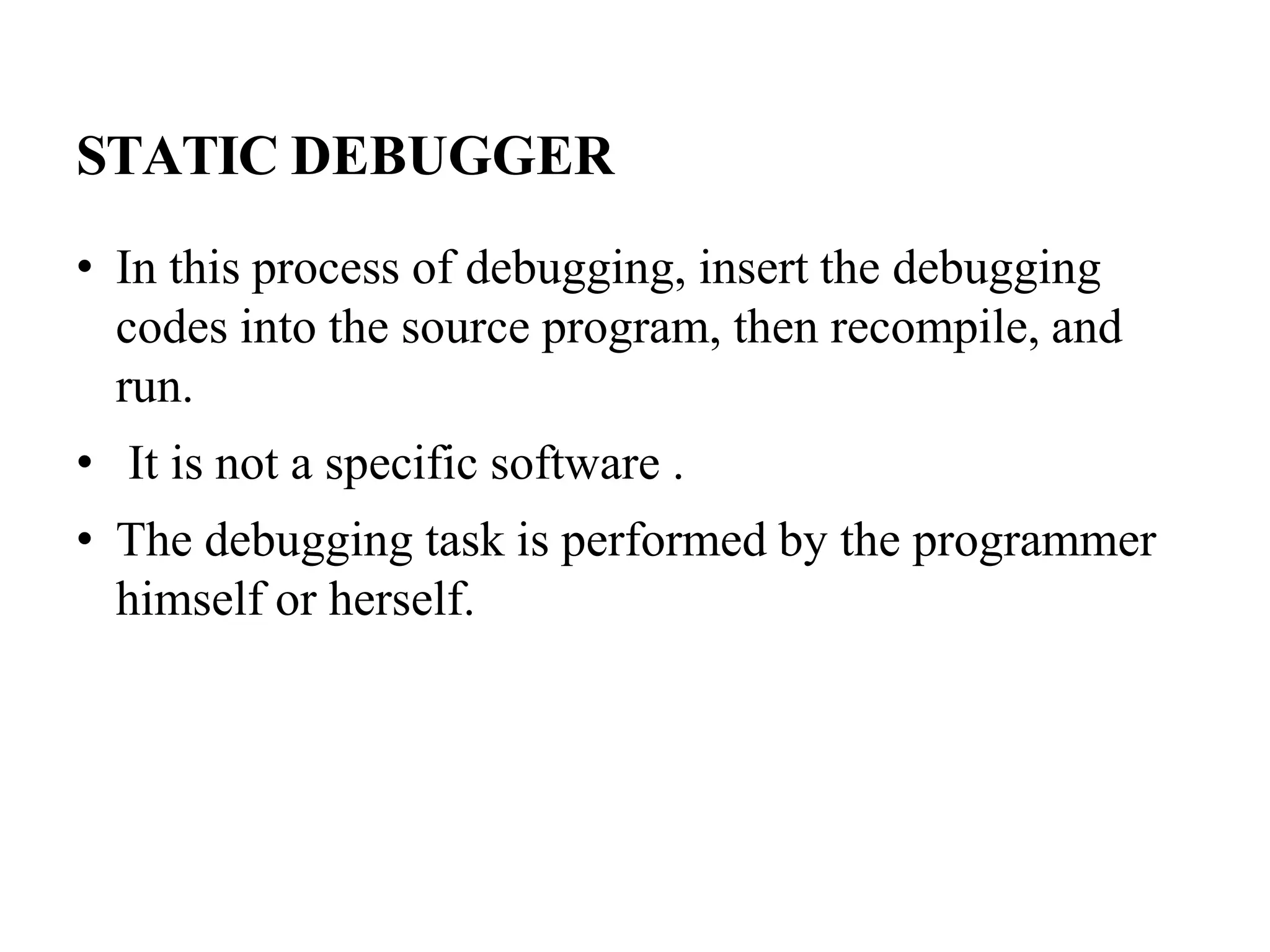 Classification of debuggers sp | PPT