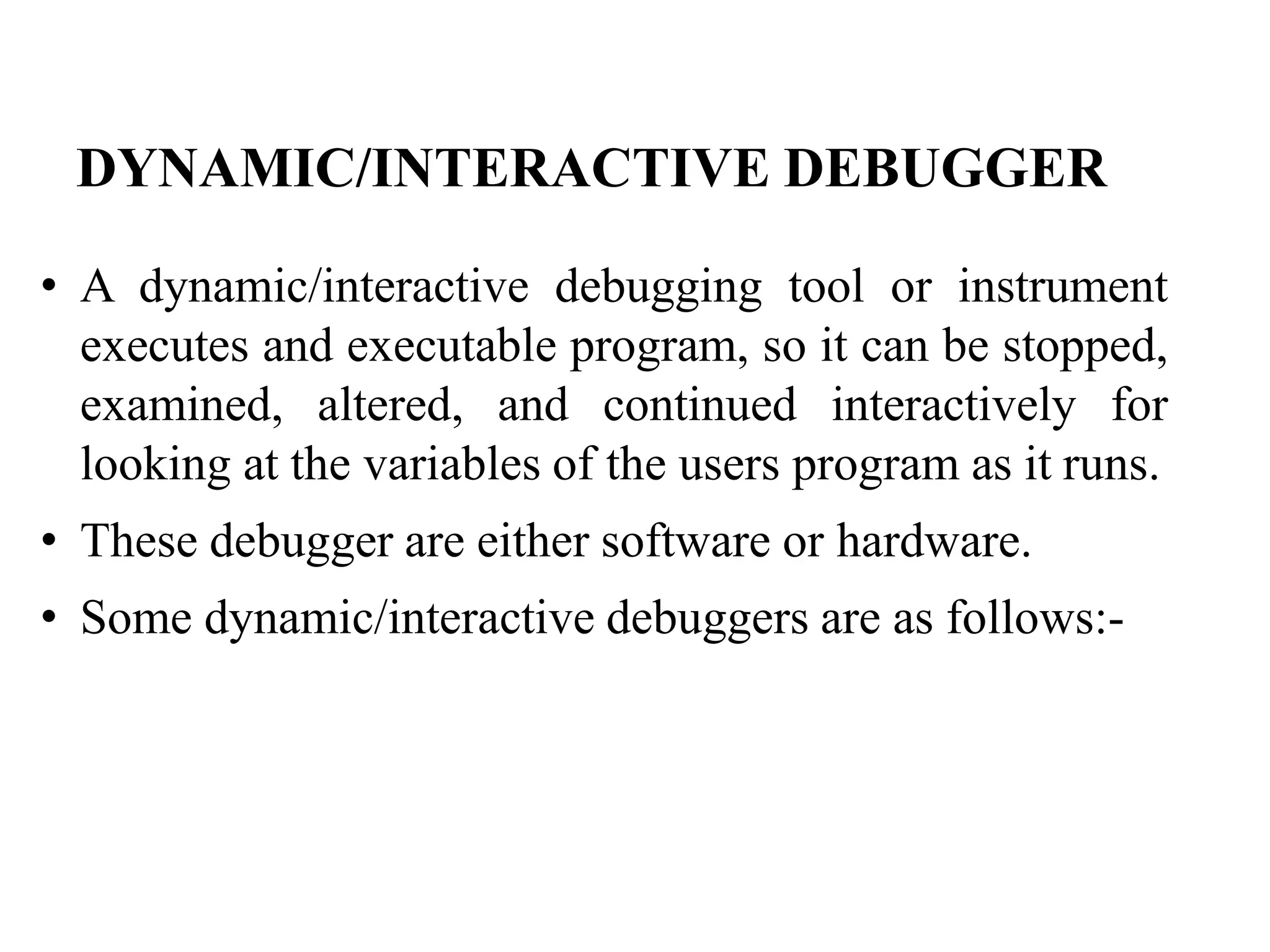Classification of debuggers sp | PPT