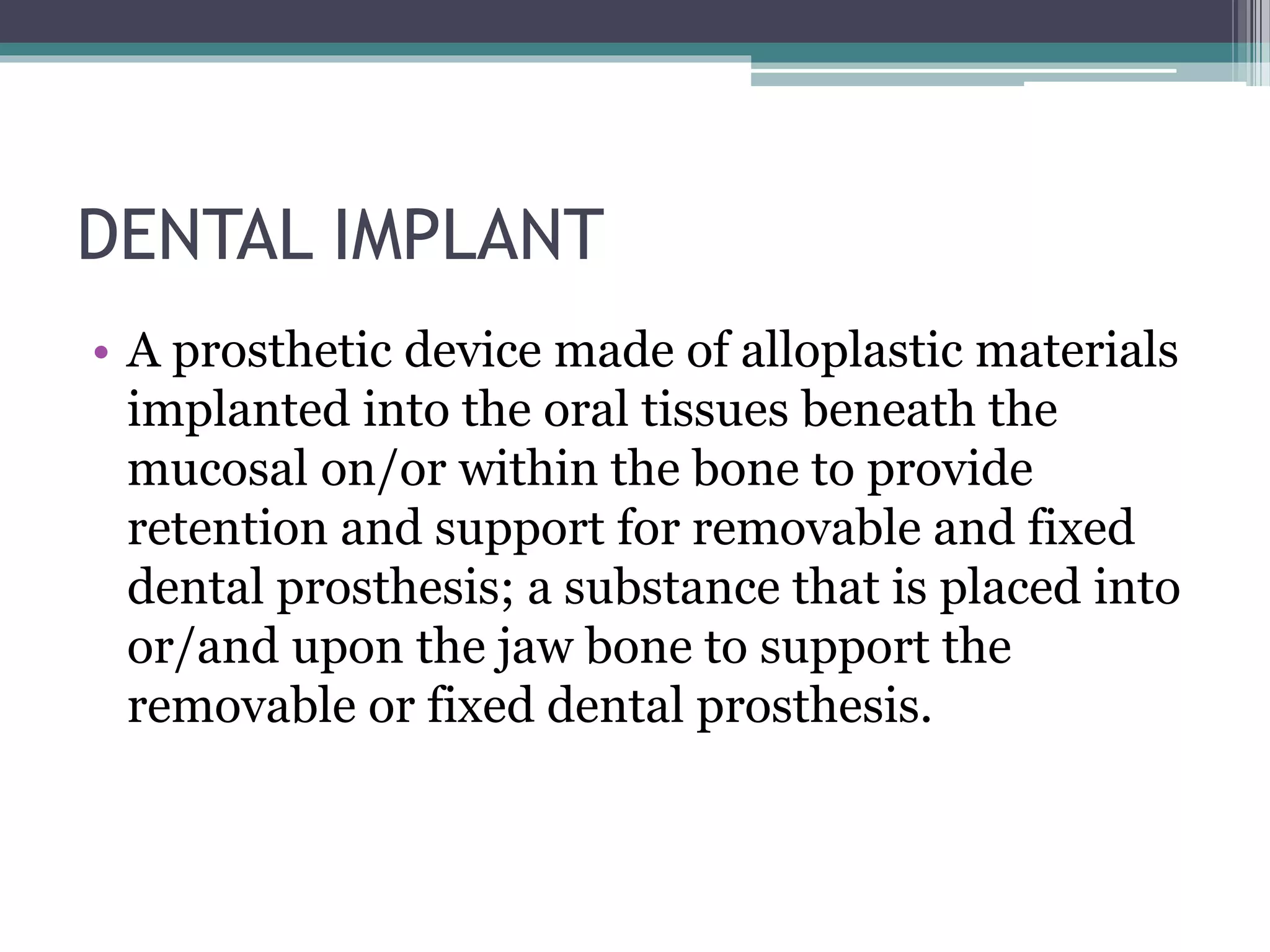 Classification of dental implant | PPTX