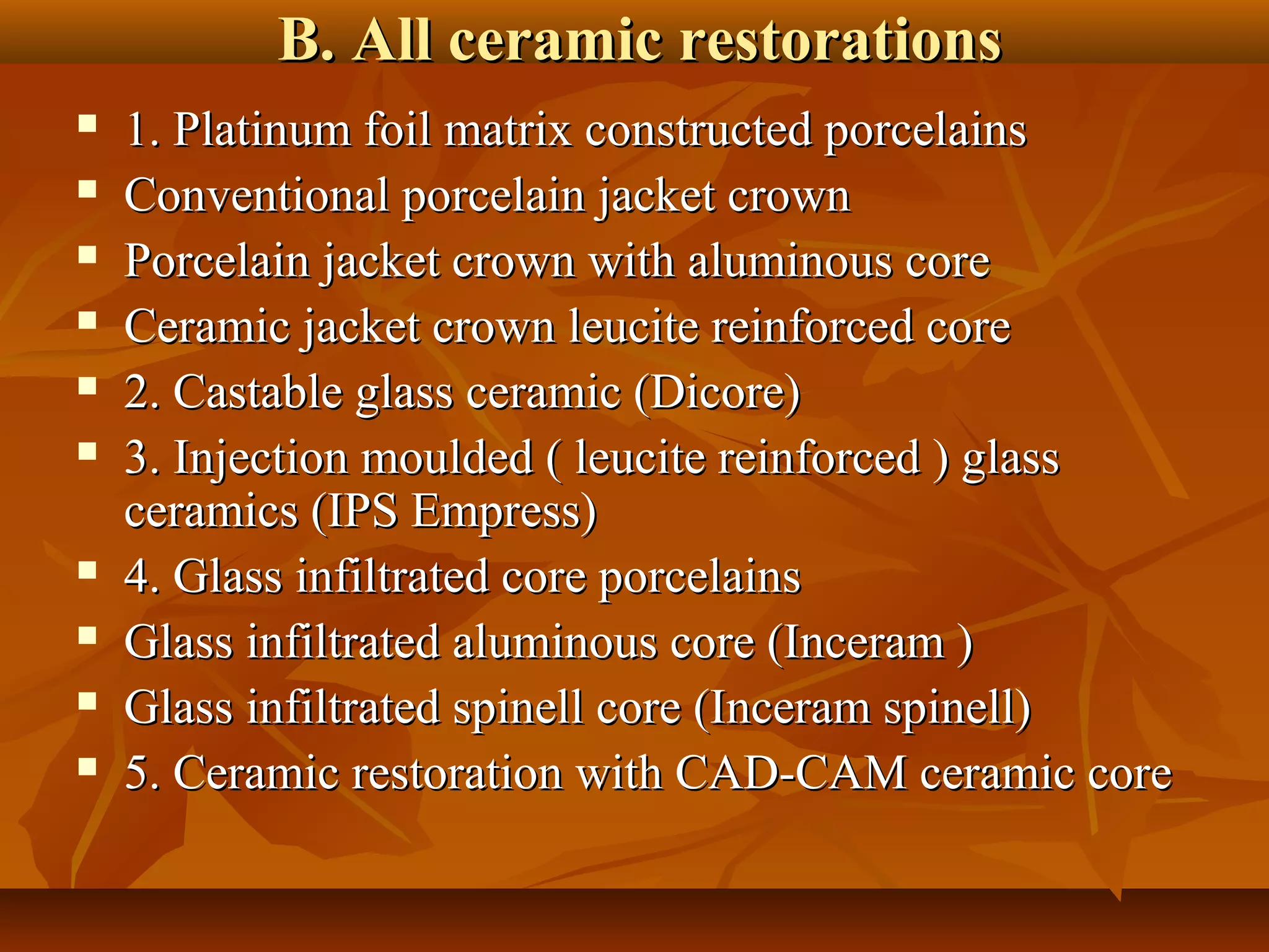 Dental porcelains: Inlays & Onlays | PPT