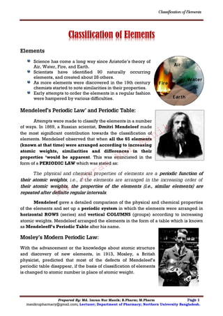 Classification of elements manik | PDF