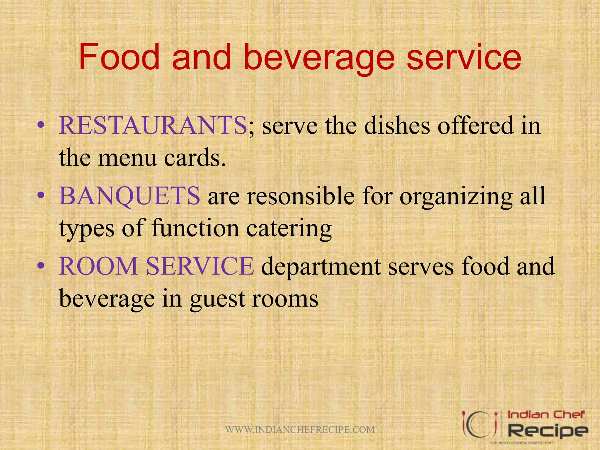CLASSIFICATION OF FOOD AND BEVERAGE DEPARTMENT | PPTX