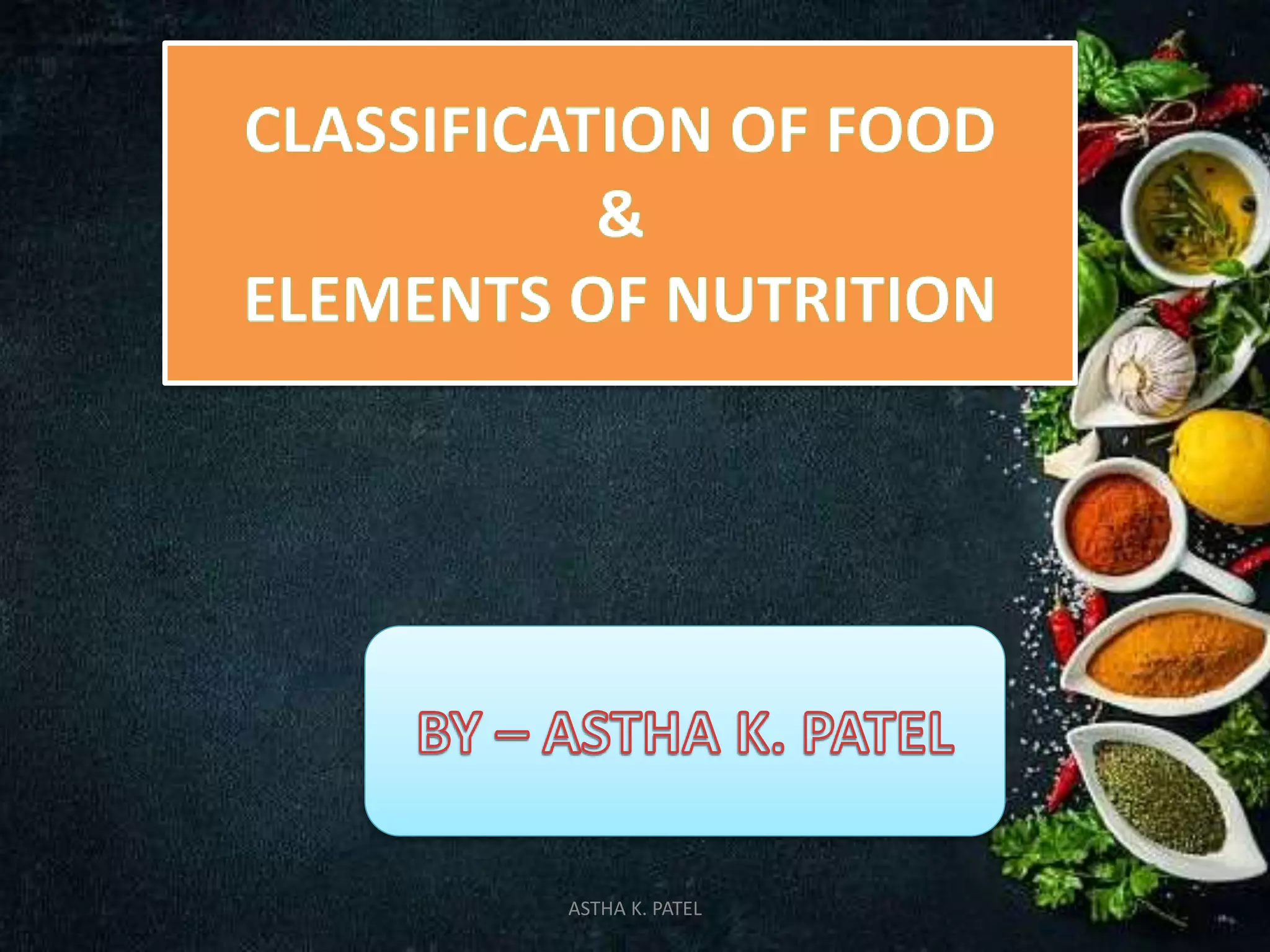 Classification of food by Astha k. patel | PPTX