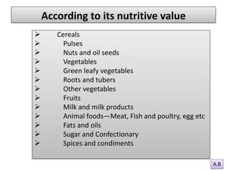 Classification of foods | PDF