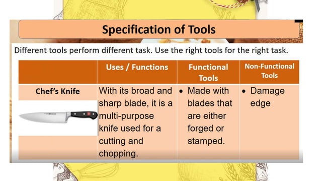 CLASSIFICATION OF FUNCTIONAL AND NON-FUNCTIONAL TOOLS.pptx | Desserts and Baking | Food & Drink