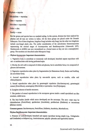 Classification of fungi notes | PDF