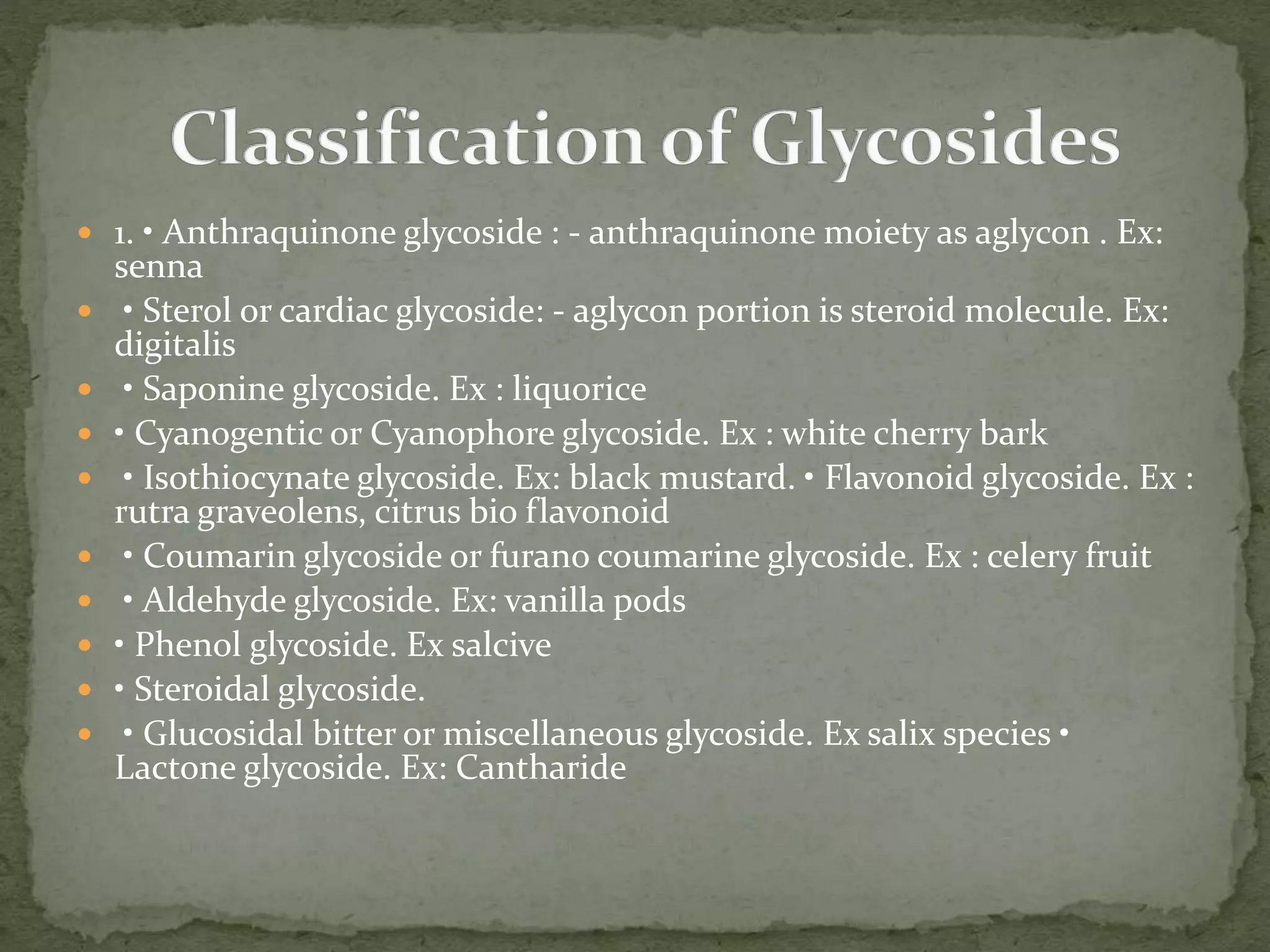 Classification of glycosides ppt | PPTX | Chemistry | Science