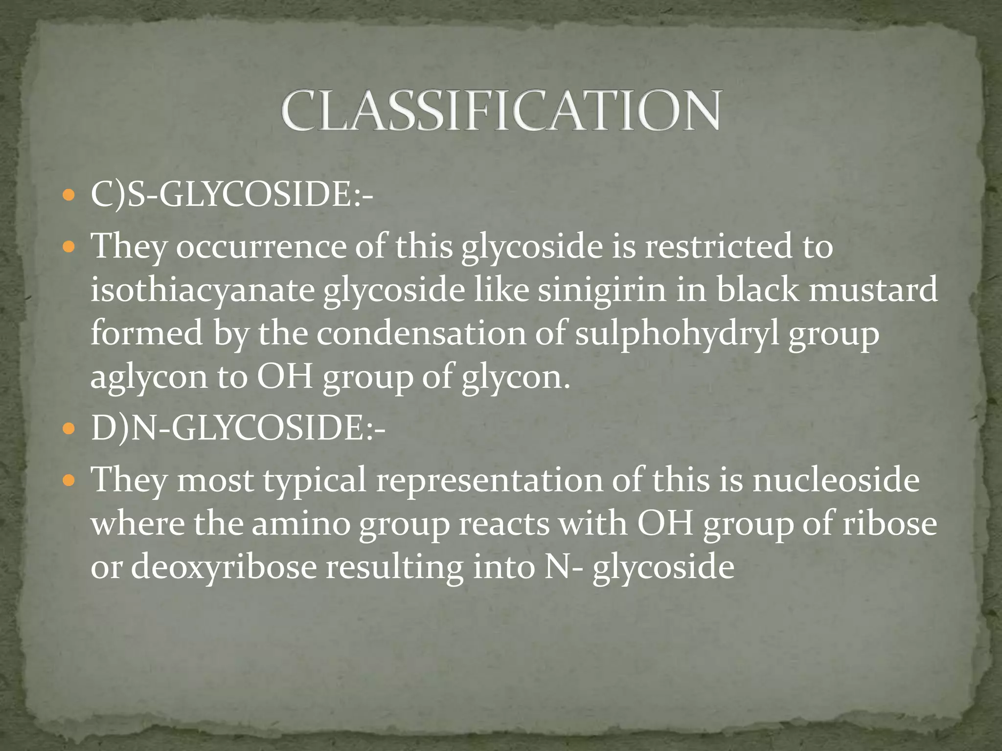 Classification of glycosides ppt | PPTX | Chemistry | Science