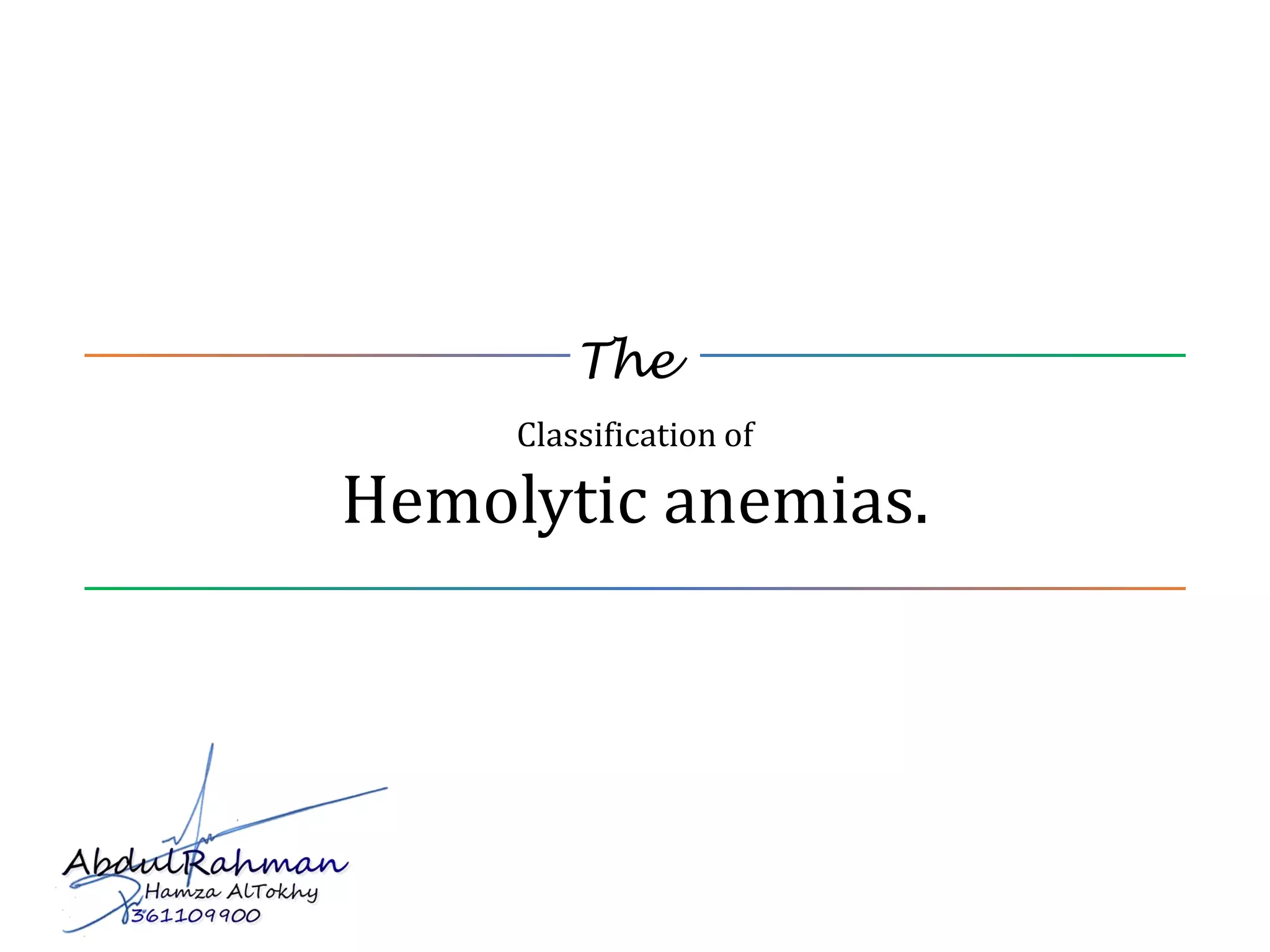 Classification of hemolytic anemias | PDF