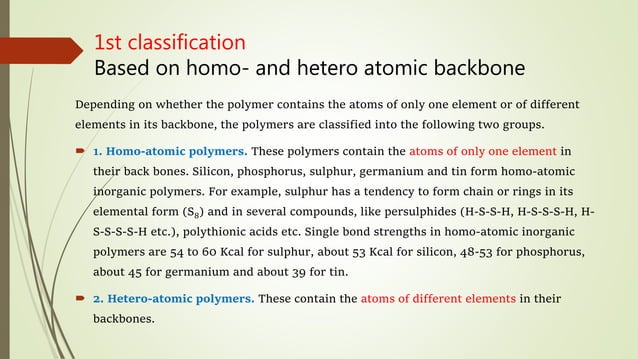 Classification of inorganic polymers by Dr. Salma Amir | PPTX