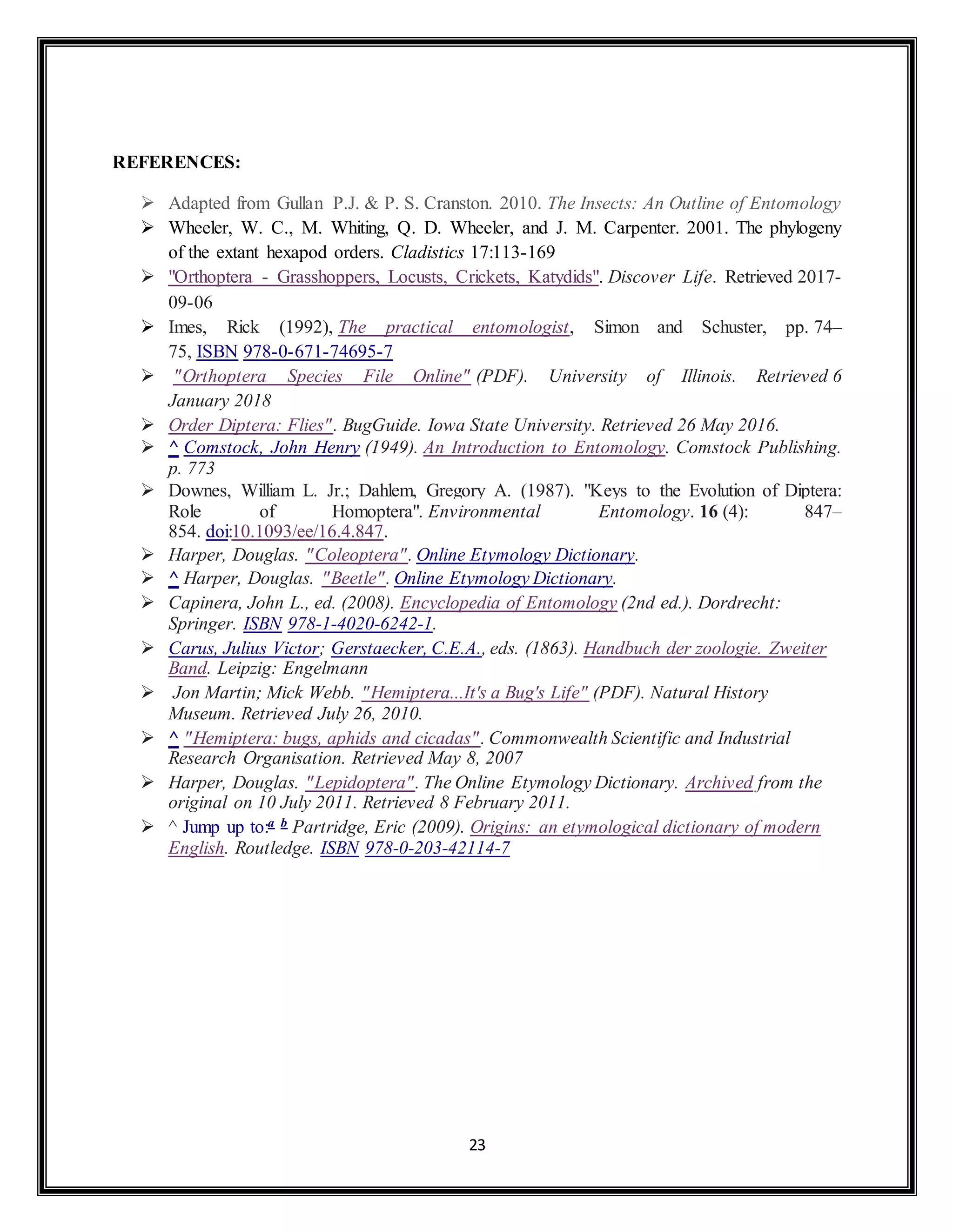 Classification of insects assignment | DOCX