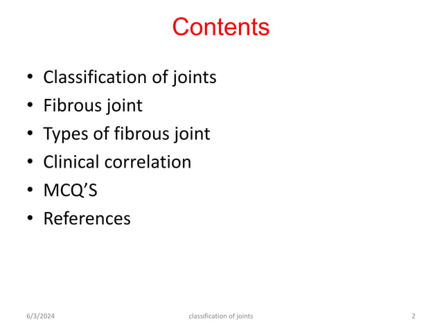 Classification of joints - general anatomy presentation | PPTX