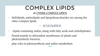 classification of lipids. simple lipids, complex lipids and derived ...