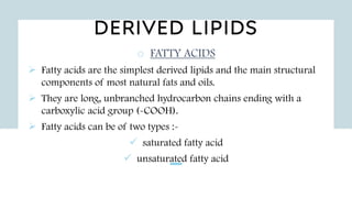 classification of lipids. simple lipids, complex lipids and derived ...