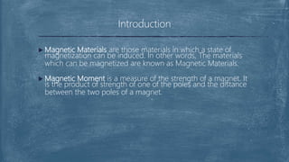 Classification of magnetic materials on the basis of magnetic moment ...