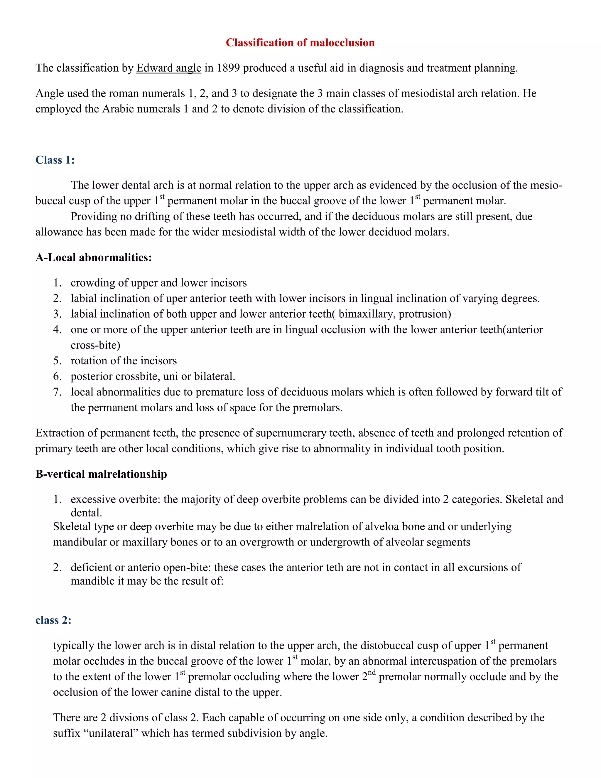 Classification of malocclusion | PDF