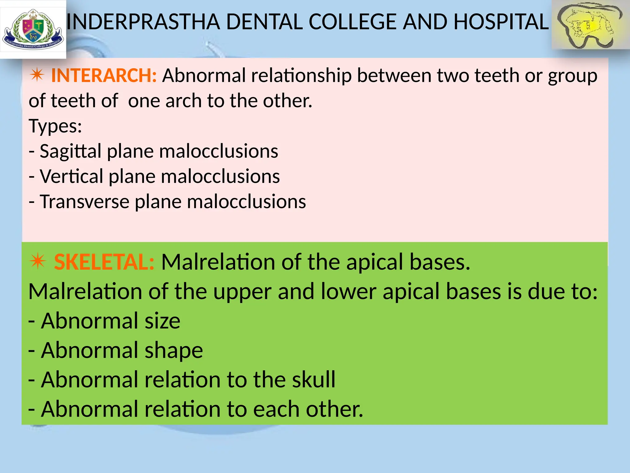 CLASSIFICATION OF Malocclusion skeletal and dental | PPTX