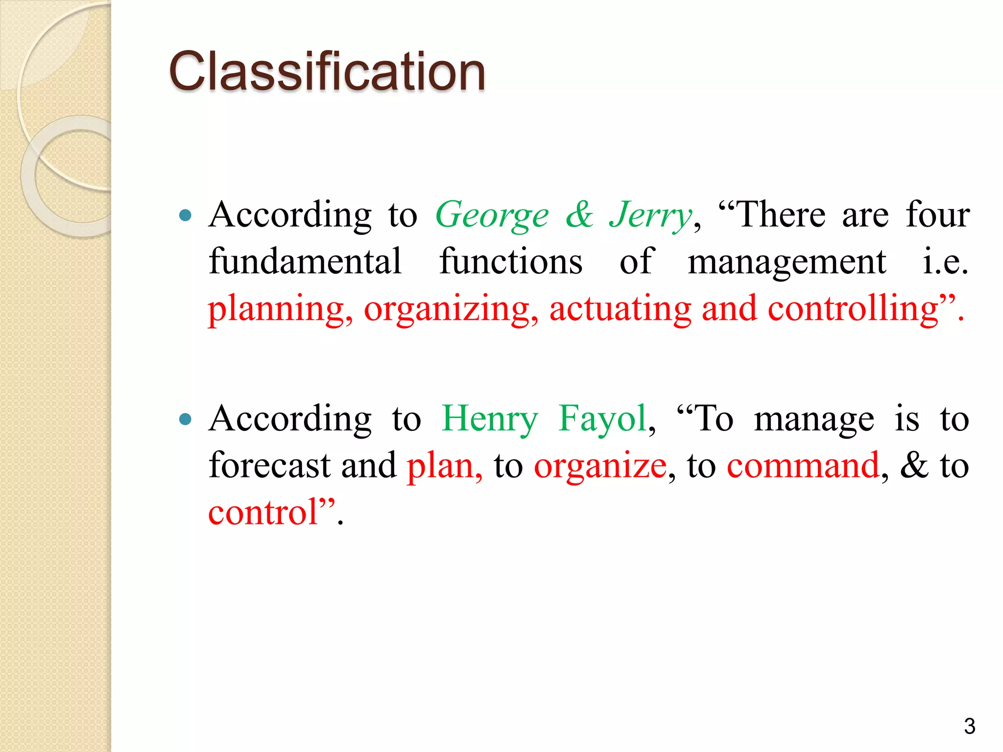 Classification of management functions | PPTX