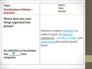 Classification of Matter Overview- Spring 2012 | PPT