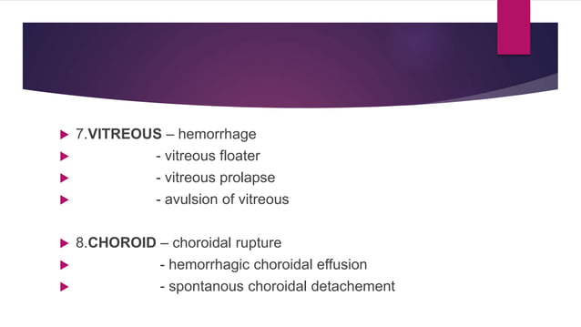 OCULAR TRAUMA - Classification of mechanical injuries, clinical ...