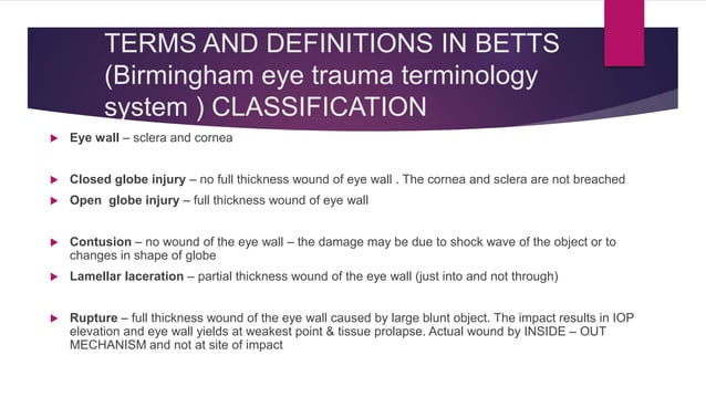 OCULAR TRAUMA - Classification of mechanical injuries, clinical ...
