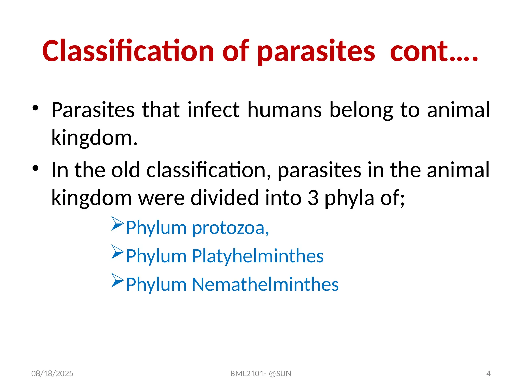 Classification of medically important parasites.pptx