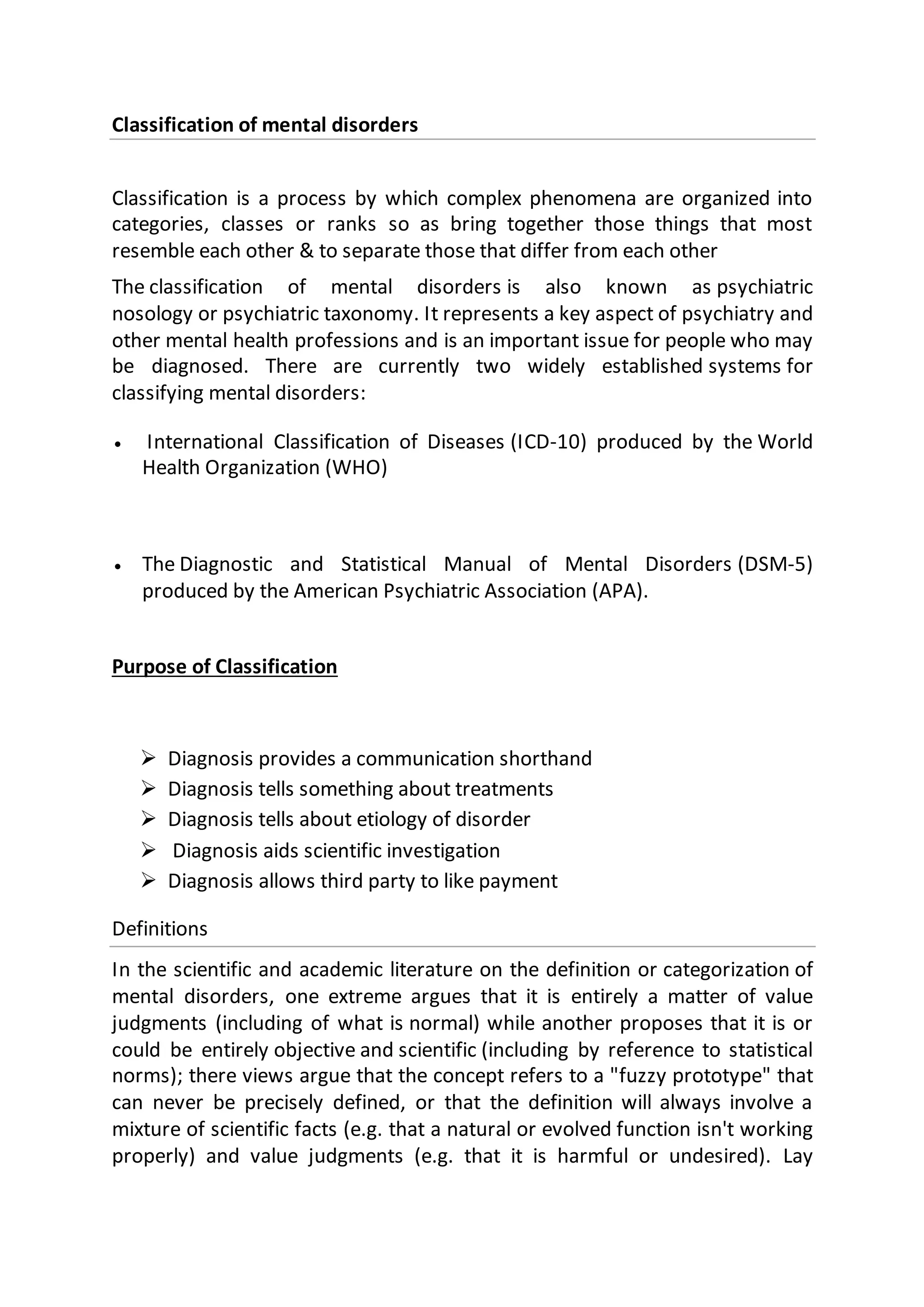 Classification of mental disorders | DOCX