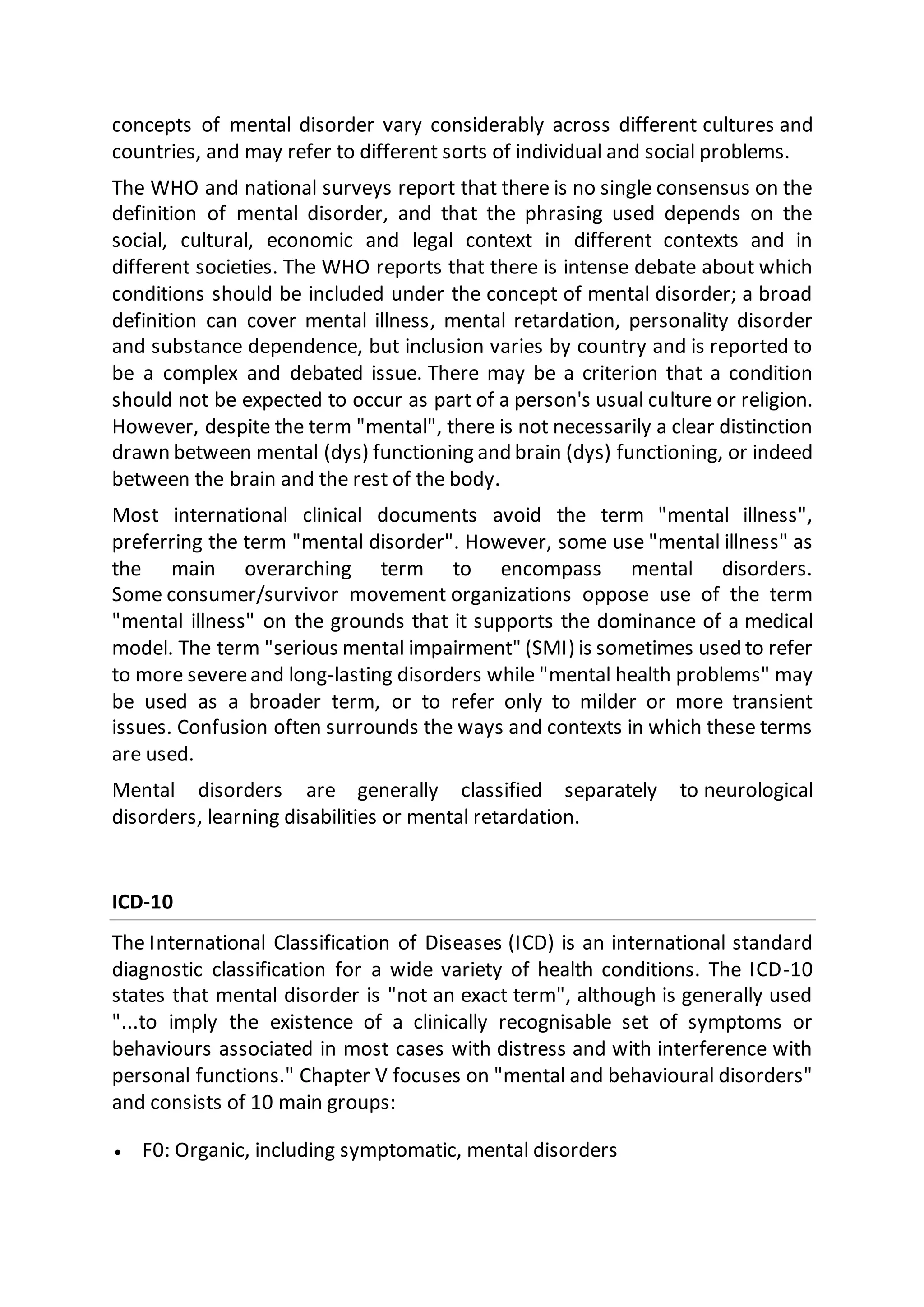 Classification of mental disorders | DOCX
