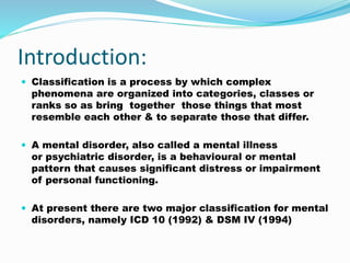Classification of Mental Disorders | PPTX