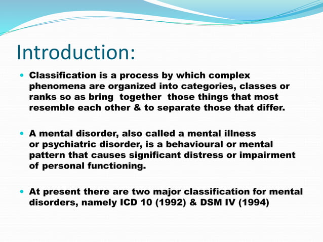 Classification of Mental Disorders | PPTX