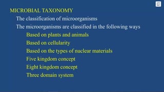 LECTURE NOTE ON CLASSIFICATION OF MICROORGANISMS.pptx | Biological Sciences | Science