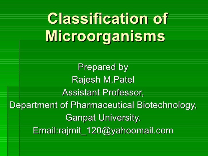 Classification of microorganisms lecture note by rm patel
